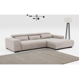 Ecksofa COTTA, B:304cm H:71cm T:186cm, grau, 100% POLYESTER (PES), Wohnzimmer, Sofas, "Side L-Form, mit Kopfteilverstellung & 3 Nierenkissen",