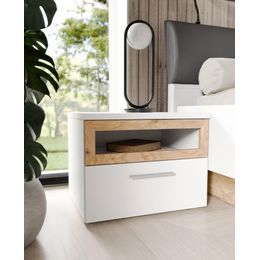 Nachtkommode FORTE, B:52cm H:40,8cm T:41,3cm, wei&szlig;, Sideboards, "MAYACUS", Nachtkommode, Stauraum, Schublade, offenes Fach