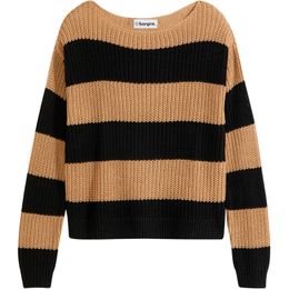 bonprix Damen Strickpullover, beige, Gr. 36, gestreift, Strick, Obermaterial: 50% Baumwolle, 50% Polyacryl, Pullover, mit hohem Baumwollanteil, mit