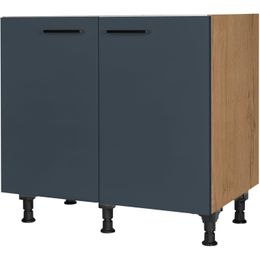 Sp&uuml;lenschrank Nobilia, B:90cm H:87cm T:58,3cm, blau, K&uuml;che, Schr&auml;nke, ""Easytouch", vormontiert, mit h&ouml;henverstellbaren Sockelf&uuml;&szlig;en", Breite 90 cm