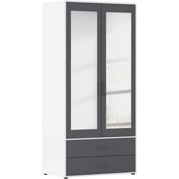 Dreht&uuml;renschrank Rauch "Kleiderschrank Schrank Garderobe W&auml;scheschrank VOYAGER", alpinwei&szlig;, graumetallic, B:93cm H:194cm T:53cm, Holzwerkstoff, Schr&auml;nke, Dreht&uuml;renschrank, mit modernen Griffen in Graumetallic, inkl. Schubk&auml;sten und Spiegel