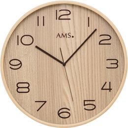 AMS Funkwanduhr "F5514", B/H/L: 5cm, braun, Wanduhren, Quarzuhr,Holz,Glas,Wohnzimmer,Esszimmer,K&uuml;che,Arbeitszimmer,B&uuml;ro,Flur