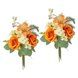 Kunstblume I.GE.A., B:18cm H:35cm L:17cm, orange, Polyester, Kunstpflanzen, "Kunstblumen-Strau&szlig; Rosen Lilien Hortensie", Blumenstrau&szlig; Bouquet Blume