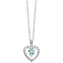 JULIE JULSEN Damen Kette mit Anh&auml;nger "925 Silber rhodiniert Herz Zirkonia wei&szlig; blau", 43cm, Silber 925 (Sterlingsilber), L: 43 B: 12mm, silber,