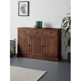 Sideboard OTTO HOME, B:118cm H:80cm T:34cm, braun, FSC-zertifiziertes Massivholz, Wohnzimmer, Sideboards, "Liotta", Kommode mit 2 Schubk&auml;sten u. 2