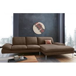 Ecksofa W.Schillig, B:340cm H:87cm T:185cm, braun, Chenille-Flachgewebe R66 (85% Polyester, 15% Nylon);Longlife Xtra-Leder Z59: Glattleder mit