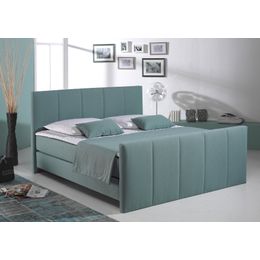 Boxspringbett Home Affaire, B:108cm L:216cm, blau, Strukturstoff-Bezug (100% Polyester), , Komplettbetten, "Portland", in 3 Breiten, 3 Matratzenarten