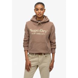 Superdry Damen Kapuzensweatshirt "BRAND MARK RELAXED HOOD", beige, Gr. XS, bedruckt, Sweatware, Obermaterial: 100% Baumwolle, Sweatshirts