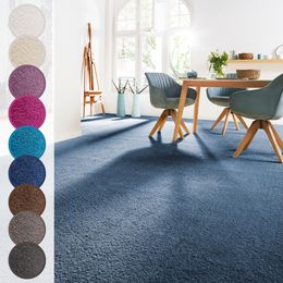 ANDIAMO Teppichboden "Sophie, Frisee-Velours, Made in Netherlands", B : 500cm 1 Stk., 12mm, L: 800cm, blau, Schlafzimmer, Teppiche, Uni Farben,