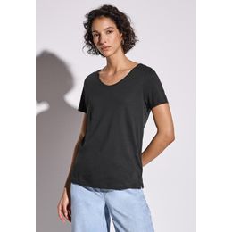 Street One Damen V-Shirt, grau, Gr. 34, unifarben, Web, 50% Baumwolle, 50% Modal, Shirts, mit V-Ausschnitt