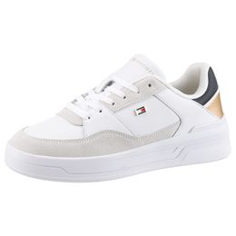 Tommy Hilfiger Damen Plateausneaker "ESSENT BASKET SNEAKER METALLIC", Gr. 35, wei&szlig;, Leder, Lederimitat, kontrastfarbene Details, Schuhe,