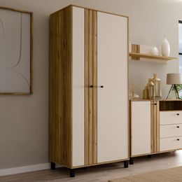 Highboard FORTE, B:88,1cm H:195,8cm T:52,7cm, beige, Dekorfolie, MDF, Metall, Spanplatte, Wohnzimmer, Sideboards, "Killarney", Schrank, Stauraum,