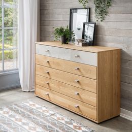Schubkastenkommode Wiemann, B:141cm H:86cm T:43cm, braun, Floatglas, Holz teilmassiv, Sideboards, "Kiruna", vormontiert