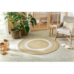 Teppich Hanse Home, H:10mm &Oslash;:200cm, beige, Polypropylen, Wohnzimmer, Teppiche, "Trenzado", In- & Outdoor, Handmade-Look, Gewebt, Wetterfest, Balkon,