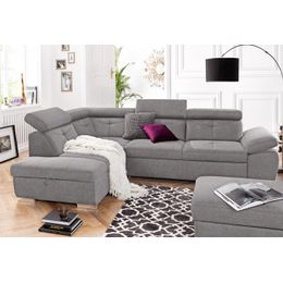 Ecksofa, B:274cm H:81cm T:206cm, silber, exxpo - SOFA FASHION, NaturLEDER (echtes Rindsleder) in Sitz und R&uuml;cken. Korpus in passendem Kunstleder