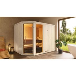 Weka Sauna "Element-Ecksauna VARBERG 4", ohne Ofen, ohne Steuerung, (ohne Ofen), wei&szlig;, Saunen, vorgefertigte Elemente, Fensterelement, moderne