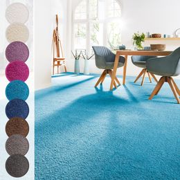 ANDIAMO Teppichboden "Sophie, Frisee-Velours, Made in Netherlands", B : 400cm 1 Stk., 12mm, L: 450cm, blau, Schlafzimmer, Teppiche, Uni Farben,