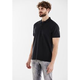 Street One MEN Herren Poloshirt, schwarz, Gr. M, unifarben, Web, 100% Baumwolle, Shirts, in Unifarbe