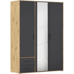 Dreht&uuml;renschrank Rauch, B:140cm H:194cm T:53cm, grau, Holzwerkstoff, Schr&auml;nke, "Kleiderschrank Schrank Garderobe W&auml;scheschrank VOYAGER", mit modernen