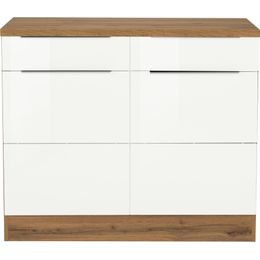 Unterschrank KOCHSTATION, B:100cm H:85cm T:60cm, wei&szlig;, Holzwerkstoff, MDF, K&uuml;che, Schr&auml;nke, "KS-Brindisi", 100 cm breit, viel Stauraum
