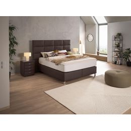 Boxspringbett Alina, B:228cm L:215cm, braun, Leder EA (100% Echtleder), Komplettbetten, "Paige", hohes Kopfteil, in unterschiedlichen Ausf&uuml;hrungen