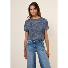 Cecil Damen T-Shirt, blau, Gr. XXL, bedruckt, Web, 50% Baumwolle, 50% Modal, Shirts, mit Rundhalsausschnitt
