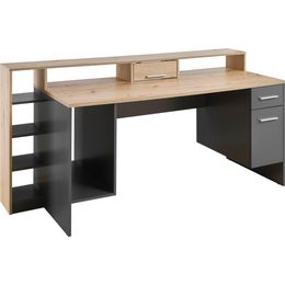 Gamingtisch BEGA OFFICE, B:182cm H:91cm T:70cm, grau, Tische, "Highscore 4", Grau inkl. LED Beleuchtung, Computertisch mit Desktopfach
