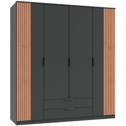 Dreht&uuml;renschrank wimex, B:180cm H:199cm T:58cm, schwarz, Holzwerkstoff, Schr&auml;nke, "L&uuml;beck", Akustiklamellen Optik, ohne Spiegel, 135 oder 180cm breit