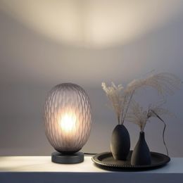 Trio LEUCHTEN Tischleuchte "FACETTE, Nachttischlampe mit Glas-Schirm &Oslash; 18cm, Schnurschalter", 1, &Oslash; 17,5cm H: 28,5cm, 1 Stk.rauchgrau, schwarz matt,