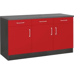 Unterschrank KOCHSTATION, B:150cm H:85cm T:60cm, rot, K&uuml;che, Schr&auml;nke, "KS-Paris", mit 3 Schubk&auml;sten und 3 T&uuml;ren, f&uuml;r viel Stauraum