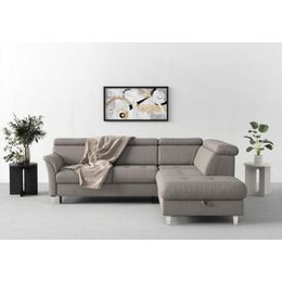Sit & More Ecksofa SIT & MORE, B:252cm T:216cm, grau, 100% Polyester, Wohnzimmer, Sofas, "Marano L-Form", inklusive Kopfteilverstellung, wahlweise mit
