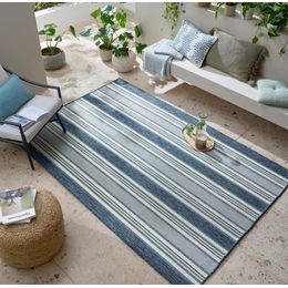 Teppich FLAIR RUGS, B:120cm H:4mm L:170cm, blau, Kunstfaser, Wohnzimmer, Teppiche, "Roma Stripe", Roma Stripe Indoor Outdoor-Teppichl&auml;ufer