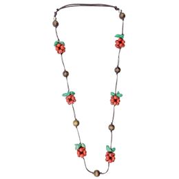 Damen Lange Kette "Erdbeere", rot, Basic, Collezione Alessandro, Holz, Halsketten, mit kleinen Beeren aus Holz