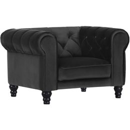 Chesterfield-Sessel GUTMANN FACTORY, B:105cm H:75cm T:90cm, schwarz, 100% Polyester, Sessel