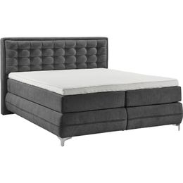 Boxspringbett Musterring, B:177cm L:214cm, schwarz, Komplettbetten, "Dubai", Winkelfu&szlig; in Chrom, 3 H&auml;rtegrade, Kopfteil in Kassettensteppung