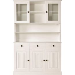 Buffet OTTO HOME, B:118cm H:180cm T:34cm, wei&szlig;, Massivholz, K&uuml;che, Schr&auml;nke, "Liotta", mit 2 Schubkasten u. 6 verstellbare Einlegeb&ouml;den, massives