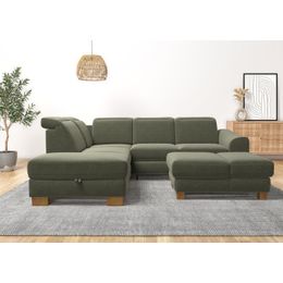 Ecksofa Home Affaire, B:263cm H:86cm T:219cm, gr&uuml;n, Flachgewebe 100% Polyester, Wohnzimmer, Sofas, "Dundee L-Form", wahlweise mit Kopfteilverstellung