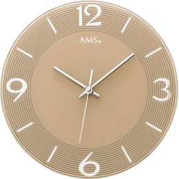 AMS Wanduhr "W9572", B/H/L: 3cm, beige, Wanduhren, Quarzuhr,Glas,Wohnzimmer,Esszimmer,K&uuml;che,Arbeitszimmer,B&uuml;ro, Flur