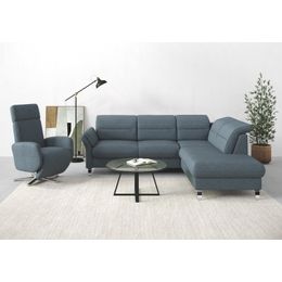 Sit & More Ecksofa SIT & MORE, B:247cm H:85cm T:222cm, blau, Wohnzimmer, Sofas, "Grenoble L-Form mit Federkern", wahlweise mit Bettfunktion, Bettkasten, Arm-
