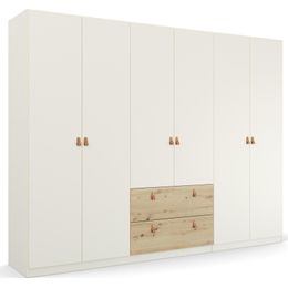 Dreht&uuml;renschrank Rauch, B:271cm H:210cm T:54cm, wei&szlig;, Holzwerkstoff, Schr&auml;nke, "Homey by Quadra Spin", mit cognacbraunen Ledergrifflaschen,