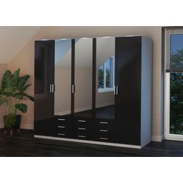 Kleiderschrank Priess, B:230cm H:193cm T:56cm, schwarz-wei&szlig;, Holzwerkstoff, Schlafzimmer, Schr&auml;nke, "Amsterdam", mit oder ohne LED-Beleuchtung