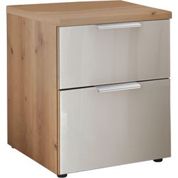 Nachtkonsole Wiemann, B:40cm H:46,4cm T:43cmbianco, eiche, dekor, glas champagner, chrom, Floatglas, Holzwerkstoff, Metall, Sideboards, "Como",