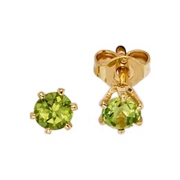 Jobo Damen Paar Ohrstecker, 4,6mm, Gelbgold 585, gelb, Gelbgold 585, Ohrringe, rund 585 Gold mit Peridot