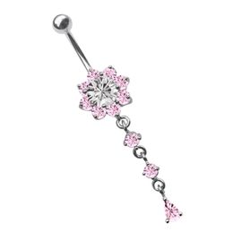 Adelia&acute;s ADELIA ́S Damen Bauchnabelpiercing "Piercing Bauchnabelpiercing", onesize, rosa, Titan, Piercings, Blume mit H&auml;nger und Steinen