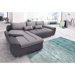 Sit & More Ecksofa SIT & MORE, B:269cm H:83cm T:173cm, grau, Flachgewebe, 2-farbig ( 100% Polyester);Luxus-Kunstleder / Struktur ( 95% Polyester, 5% Baumwolle