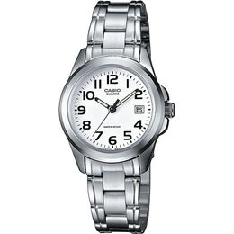 Damen Quarzuhr, silber, CASIO TIMELESS COLLECTION, Armbanduhren, Armbanduhr, Damenuhr, analog, Datum, Edelstahlarmband