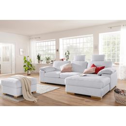 Ecksofa Home Affaire, B:277cm H:86cm T:172cm, silber, Luxus-Microfaser in Lederoptik (100% Polyester);Struktur (100% Polyester);Luxus-Microfaser (90%
