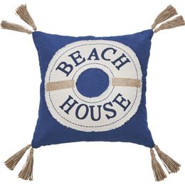 Dekokissen done., B:45cm H:1cm L:45cm, blau, Baumwolle, Strukturstoff, Kinderzimmer, Dekokissen_Sitzkissen_Kissenh&uuml;llen, "CUSHION SEALIFE BEACH HOUSE"