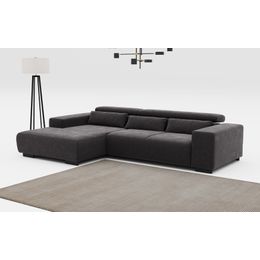 Ecksofa COTTA, B:304cm H:71cm T:186cm, schwarz, 100% POLYESTER (PES), Wohnzimmer, Sofas, "Side L-Form, mit Kopfteilverstellung & 3 Nierenkissen",