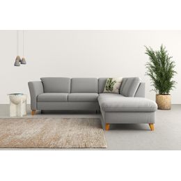 Ecksofa Home Affaire, B:252cm H:86cm T:213cm, grau, 100% Polyester, Wohnzimmer, Sofas, "Trelleborg L-Form", Federkern-Polsterung, wahlweise mit